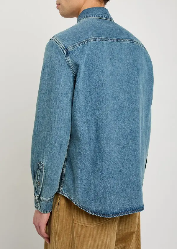 AMI Paris Logo-embroidered Denim Shirt - Blue