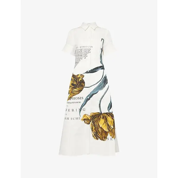 Erdem Printed Cotton-blend Midi Shirt Dress - Etched Tulip Bronze
