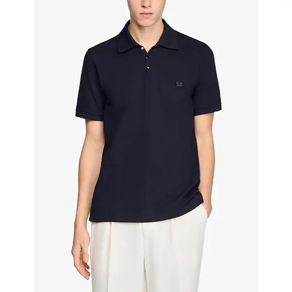 Sandro Branded Cotton-piqué Polo Shirt - Black