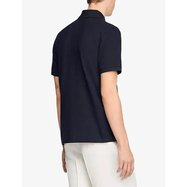 Sandro Branded Cotton-piqué Polo Shirt - Black