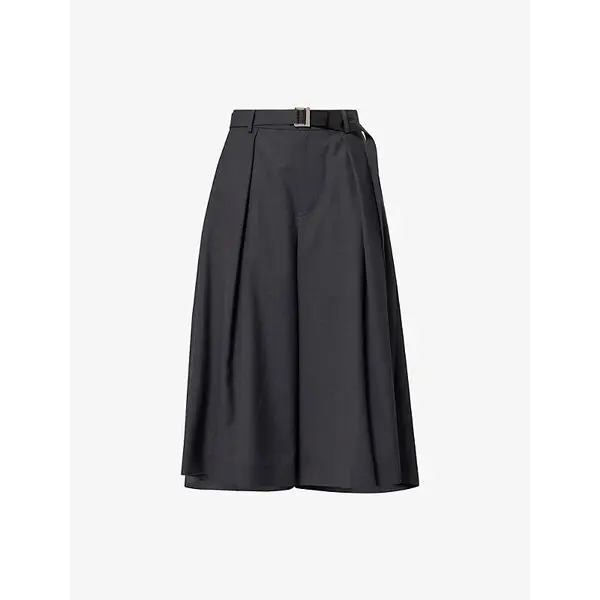Sacai Pleated Wide-leg Cropped Trousers - Gray