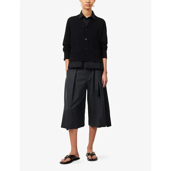 Sacai Pleated Wide-leg Cropped Trousers - Gray