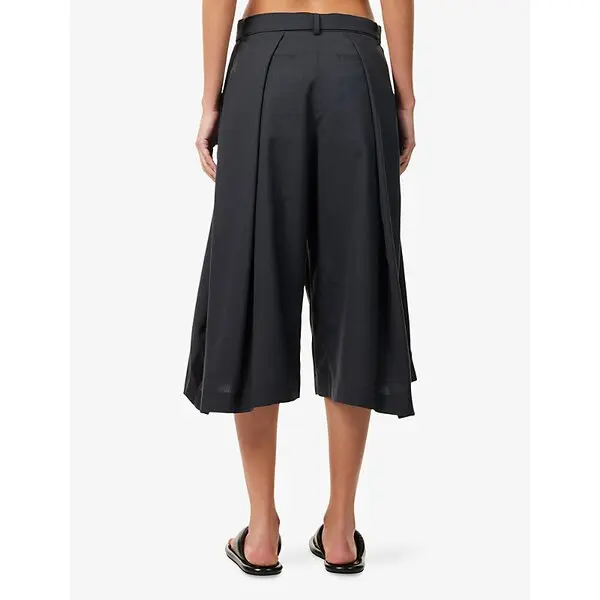 Sacai Pleated Wide-leg Cropped Trousers - Gray