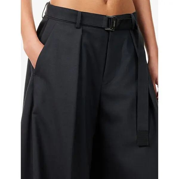 Sacai Pleated Wide-leg Cropped Trousers - Gray