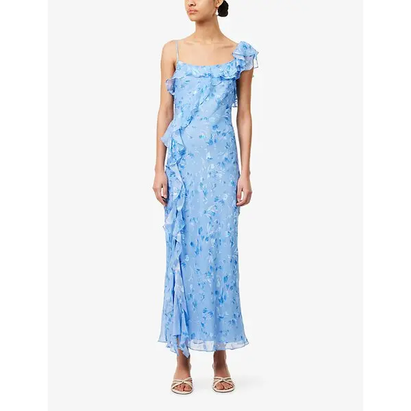 Rixo Ester Asymmetric Silk Maxi Dress