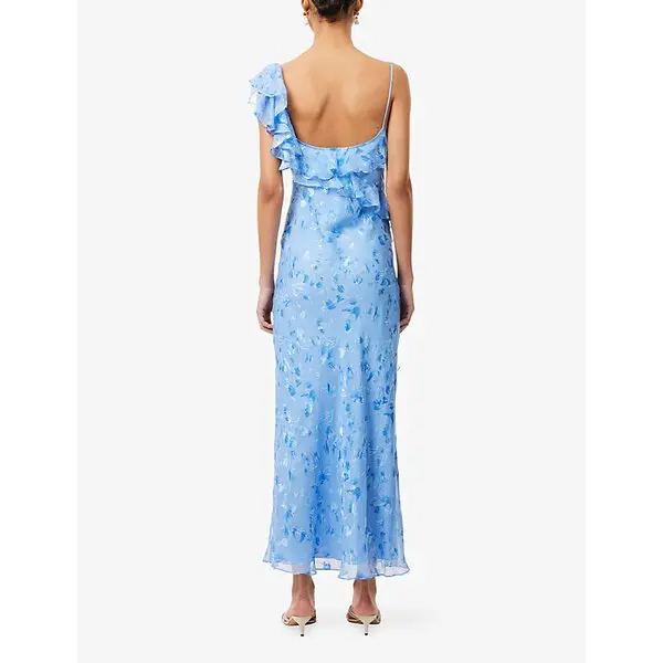 Rixo Ester Asymmetric Silk Maxi Dress