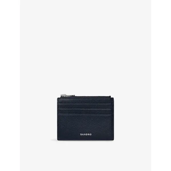 Sandro Zipped Logo-embossed Leather Cardholder - Navy Blue