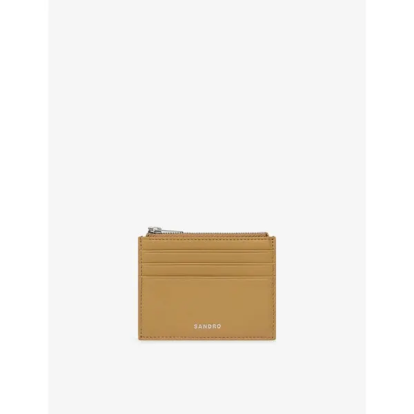 Sandro Zipped Logo-embossed Leather Cardholder - Natural
