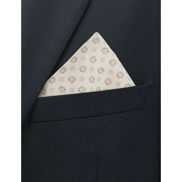 Eleventy Flower And Geometric Print Wool And Cotton Pocket Square
