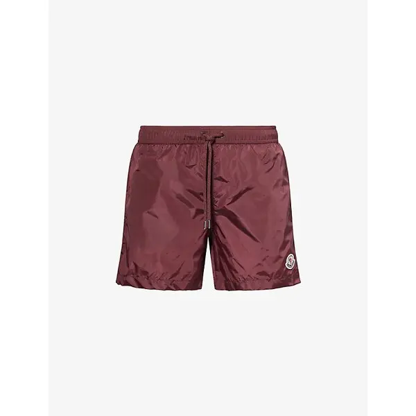 Moncler Brand-patch Drawstring Swim Shorts - Dark Red