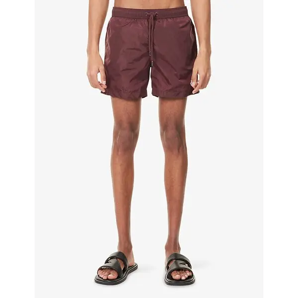 Moncler Brand-patch Drawstring Swim Shorts - Dark Red
