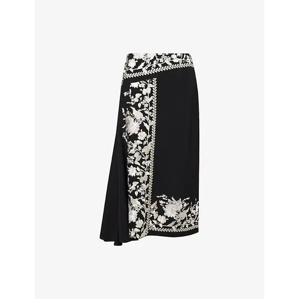 Erdem Embroidered Wool Midi Skirt - Black