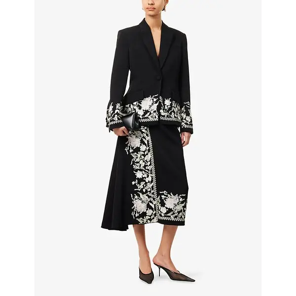Erdem Drape Embroidered Midi Skirt
