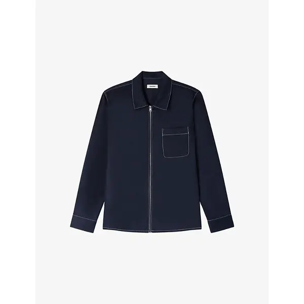 Sandro Relaxed-fit Zip-up Lyocell-blend Shirt - Navy Blue