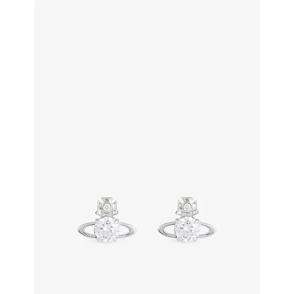 VIVIENNE WESTWOOD Reina Large Silver-plated Brass And Cubic Zirconia Stud Earrings - Platinum / White Cz