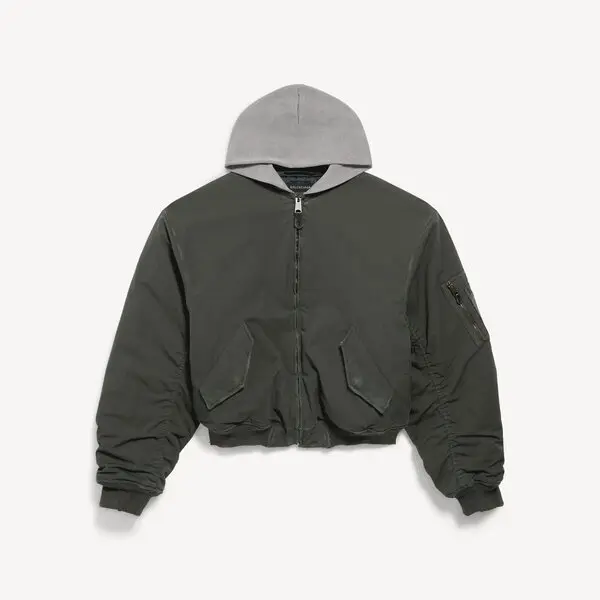 Balenciaga Hooded Standard Bomber Jacket - Grey & Silver