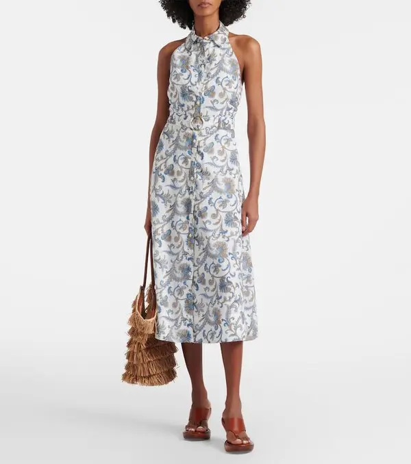Veronica Beard Mackey Paisley Ramie Midi Dress - Multicoloured