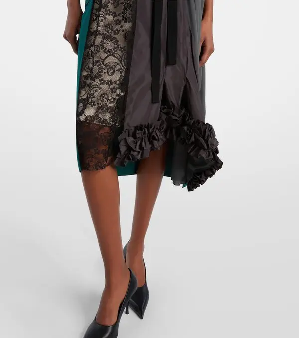 Prada Paneled Belted Midi Skirt - Grey