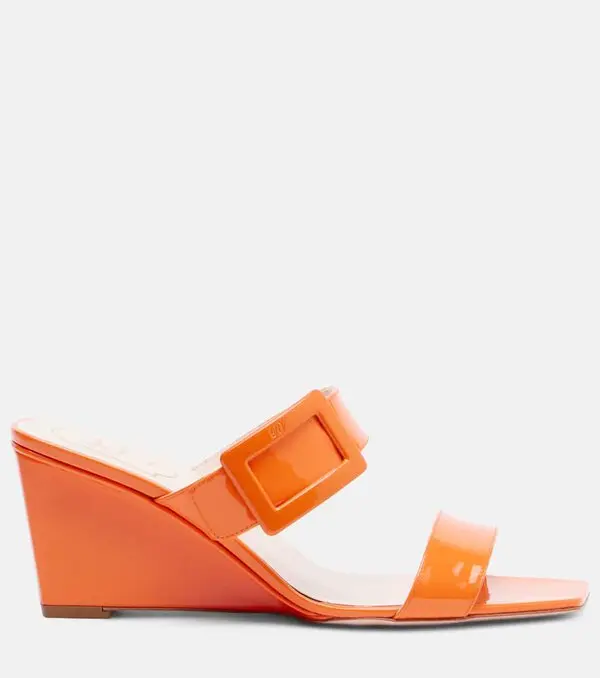 ROGER VIVIER Belle Vivier 60 Patent Leather Wedge Mules - Orange