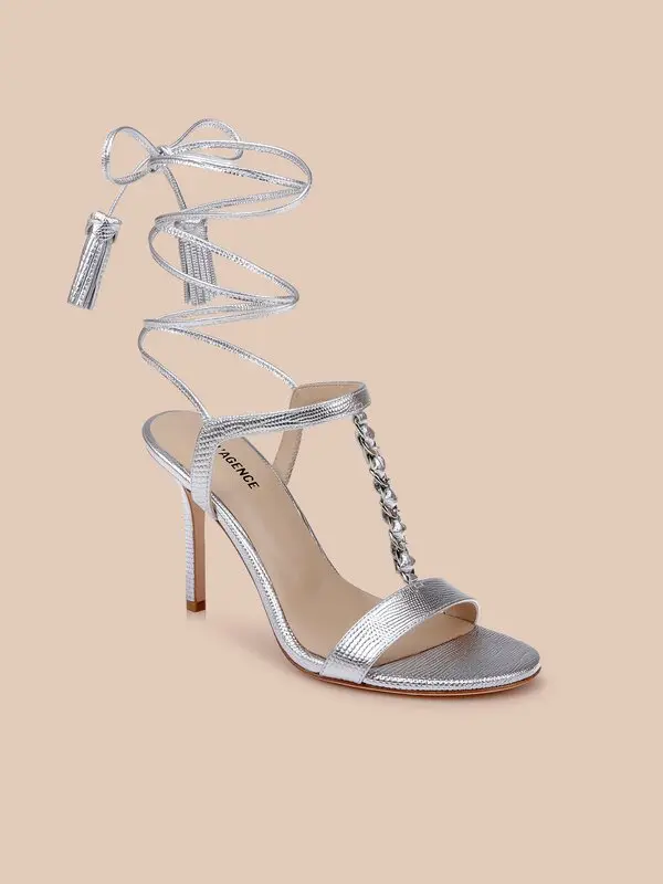 L'Agence Bond Leather Stiletto Sandals With Chain Detail