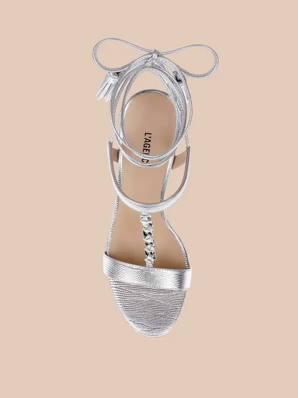 L'Agence Bond Leather Stiletto Sandals With Chain Detail