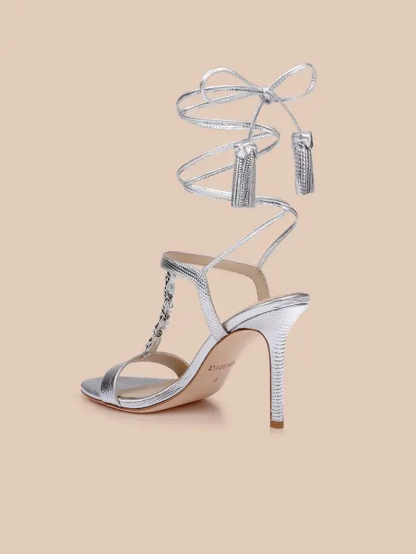L'Agence Bond Leather Stiletto Sandals With Chain Detail