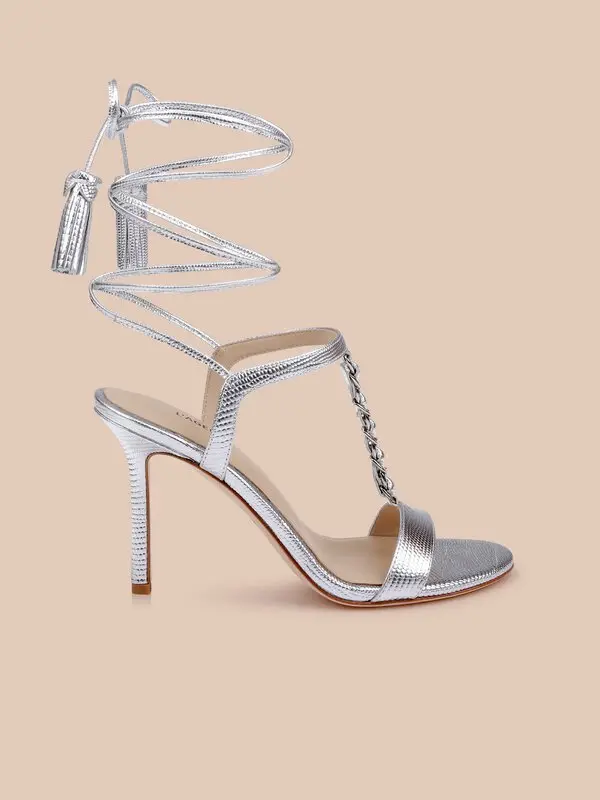 L'Agence Bond Leather Stiletto Sandals With Chain Detail