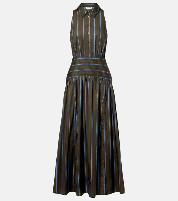 Staud Romy Striped Cotton Midi Dress