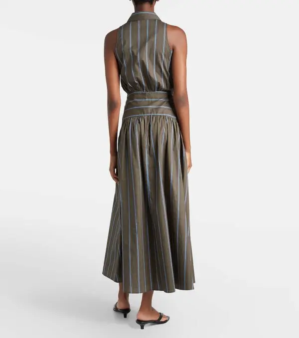 Staud Romy Striped Cotton Midi Dress