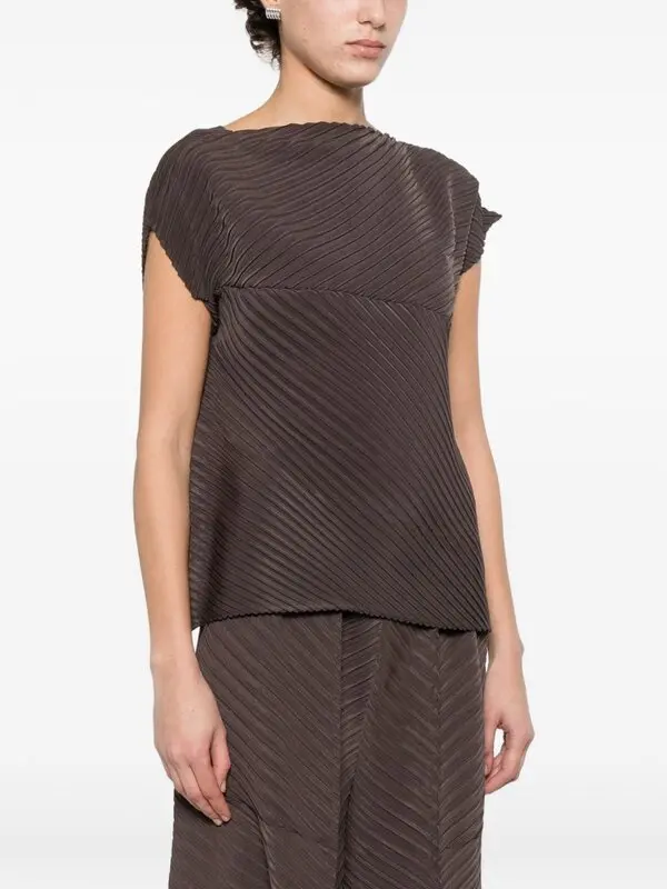 Issey Miyake Asymmetric Pleated Top - Brown