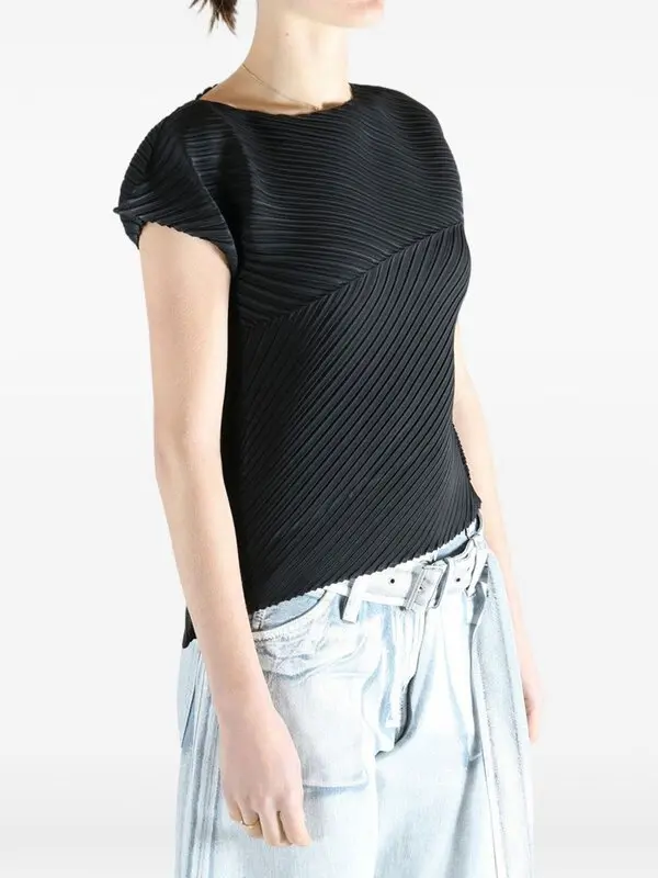Issey Miyake Asymmetric Pleated Top - Black