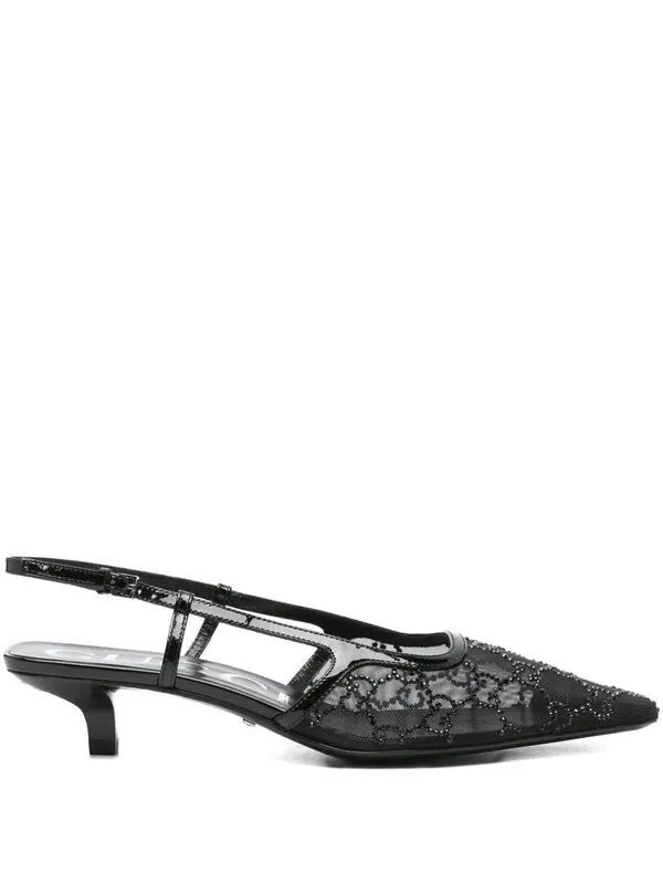 Gucci Crystal Embellished Slingback Pumps - Black