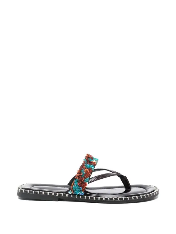 Dries Van Noten Embroidered Leather Thong Sandals