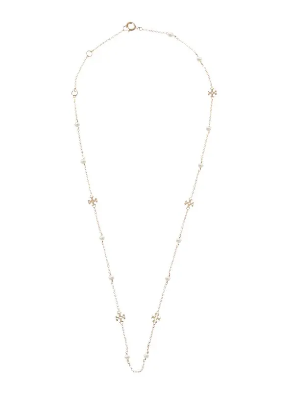 Tory Burch Kira Necklace With Logo And Pearls - Gold