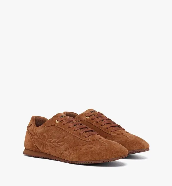 Mcm Federlite Sneakers In Laurel Suede Leather - Cognac