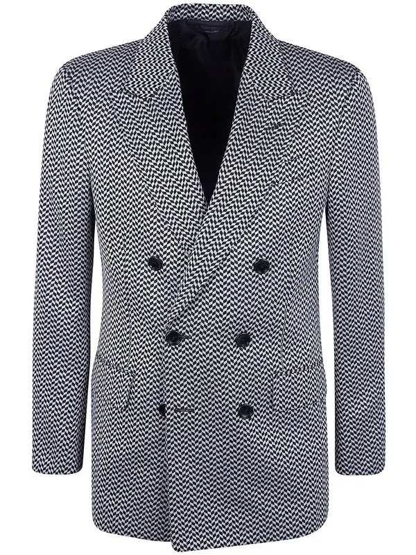 TOM FORD Jacquard Geometric Design Double Breasted Jacket - Black