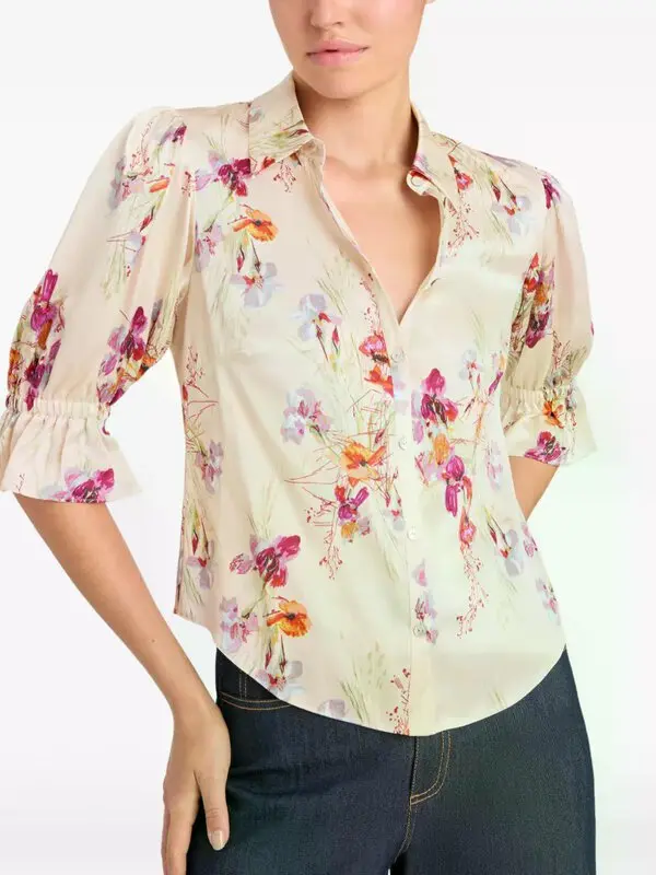 Cinq À Sept Iris Bouquet Fiona Ruffled Floral Shirt - Neutrals