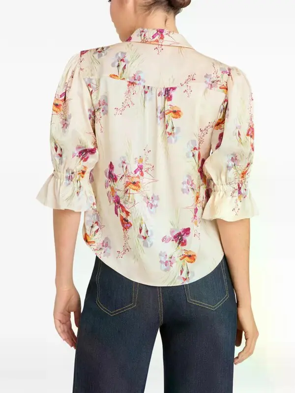 Cinq À Sept Iris Bouquet Fiona Ruffled Floral Shirt - Neutrals