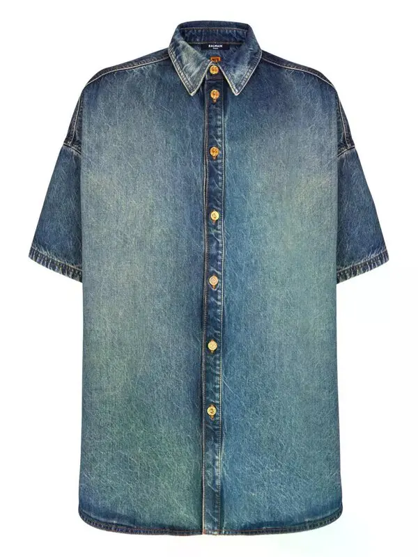 Balmain Buttoned Short-sleeve Shirt - Blue