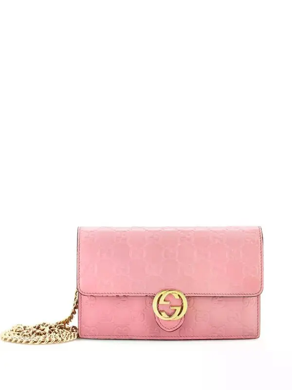 Gucci Icon Wallet On Chain Guccissima Leather Crossbody Bag - Pink