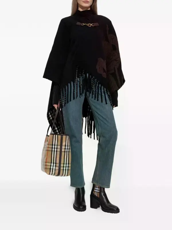 Burberry Wool Poncho With Fringed Trim