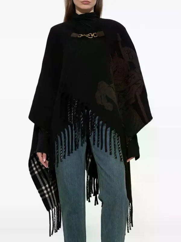 Burberry Wool Poncho With Fringed Trim