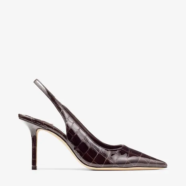 JIMMY CHOO Love Slingback 85 Shiny Croc Embossed Leather - Sambuco