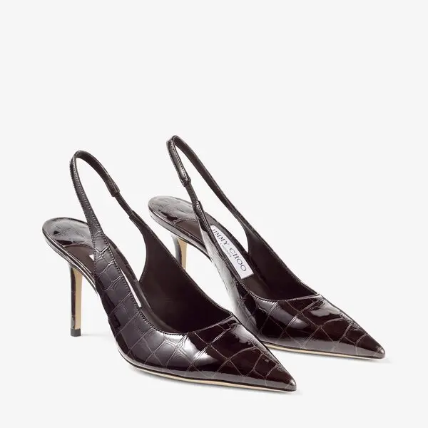 JIMMY CHOO Love Slingback 85 Shiny Croc Embossed Leather - Sambuco