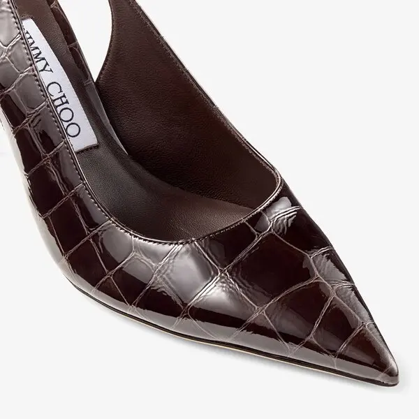 JIMMY CHOO Love Slingback 85 Shiny Croc Embossed Leather - Sambuco