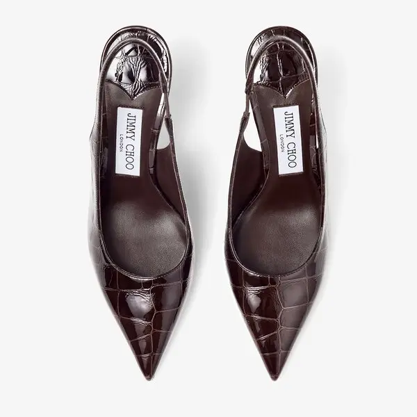 JIMMY CHOO Love Slingback 85 Shiny Croc Embossed Leather - Sambuco