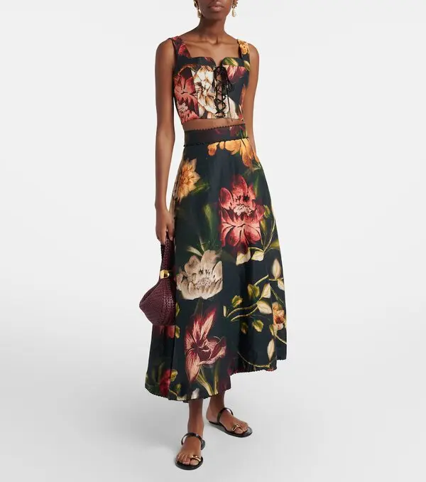 Agua Bendita Floral Linen Crop Top