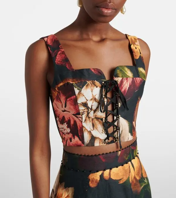 Agua Bendita Floral Linen Crop Top