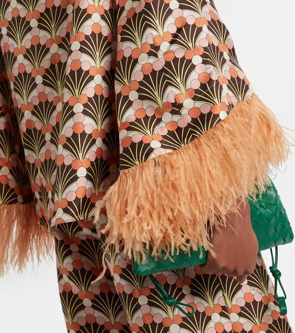 La DoubleJ Feather-trimmed Silk Twill Top - Multicoloured