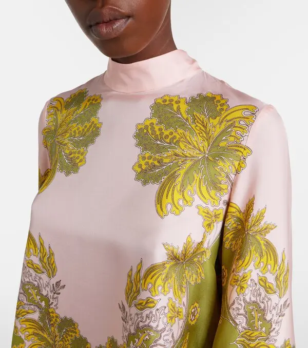La DoubleJ Feather-trimmed Silk Twill Top